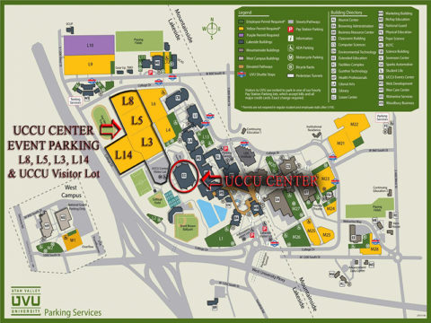 2016 UVU Campus Map UCCU Center Event Parking L8 L5 L3 L14 and Visitor Lot